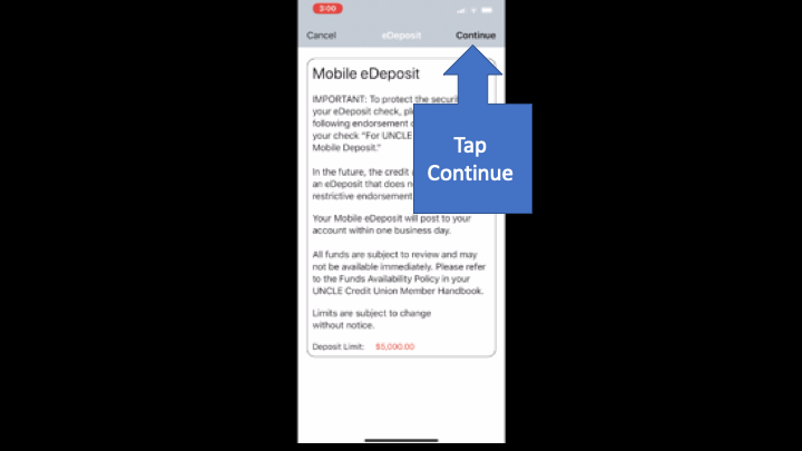 Tap Continue - UNCLE Credit Union